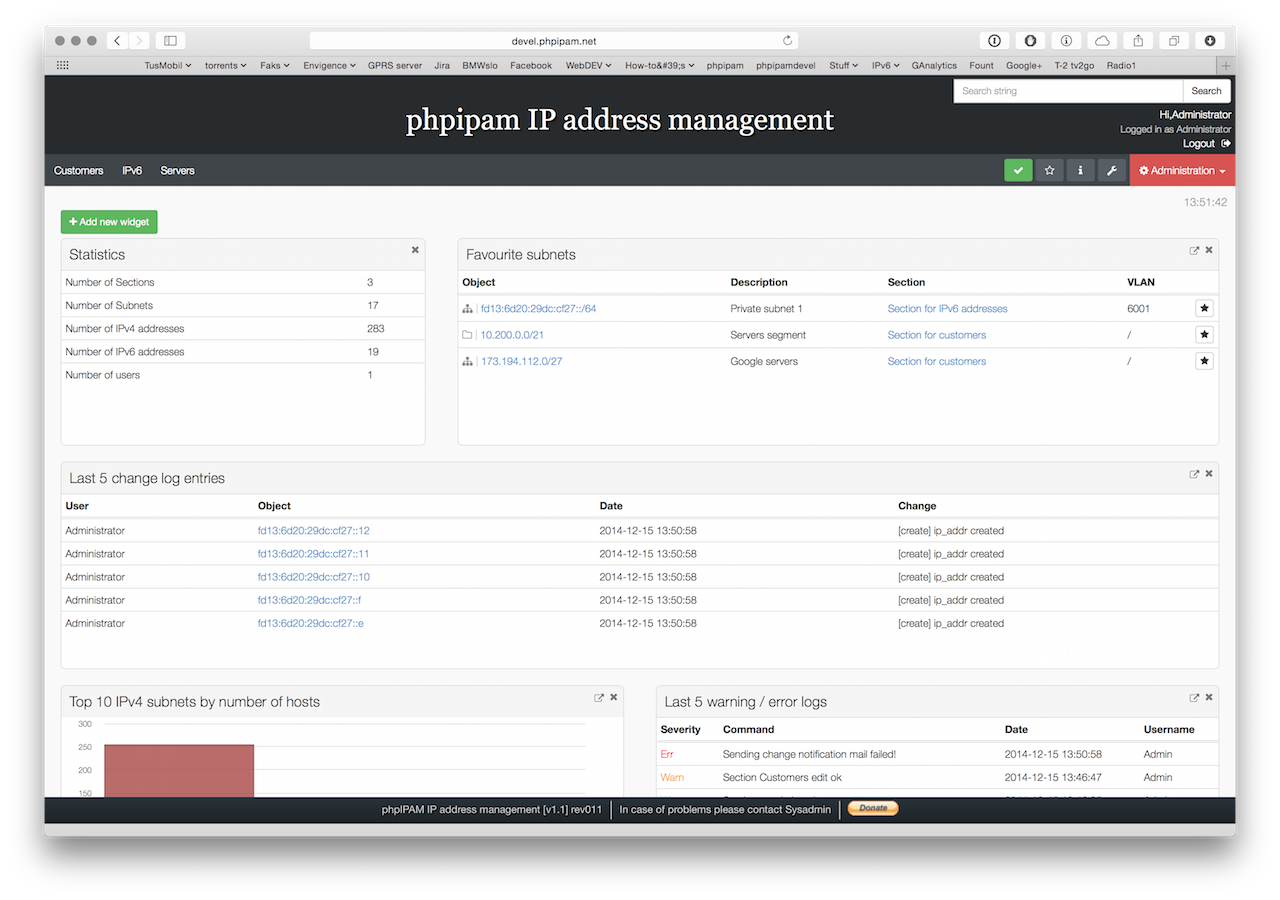 Screenshots – phpIPAM IP address management